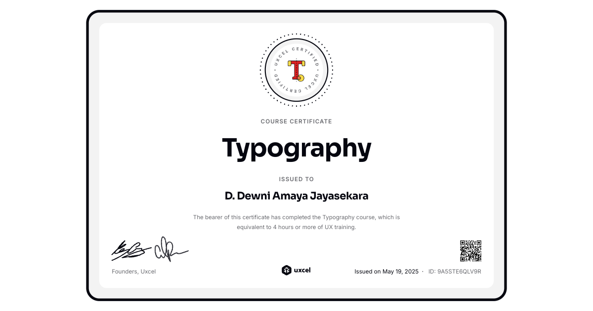 Certificate of completion for Typography | Uxcel